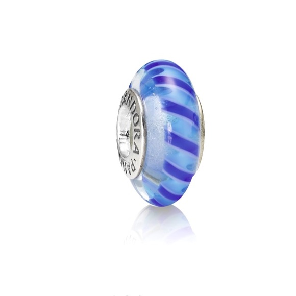 Pandora | Jewelry | Retired Pandora Blue Teal Striped Silver Charm ...